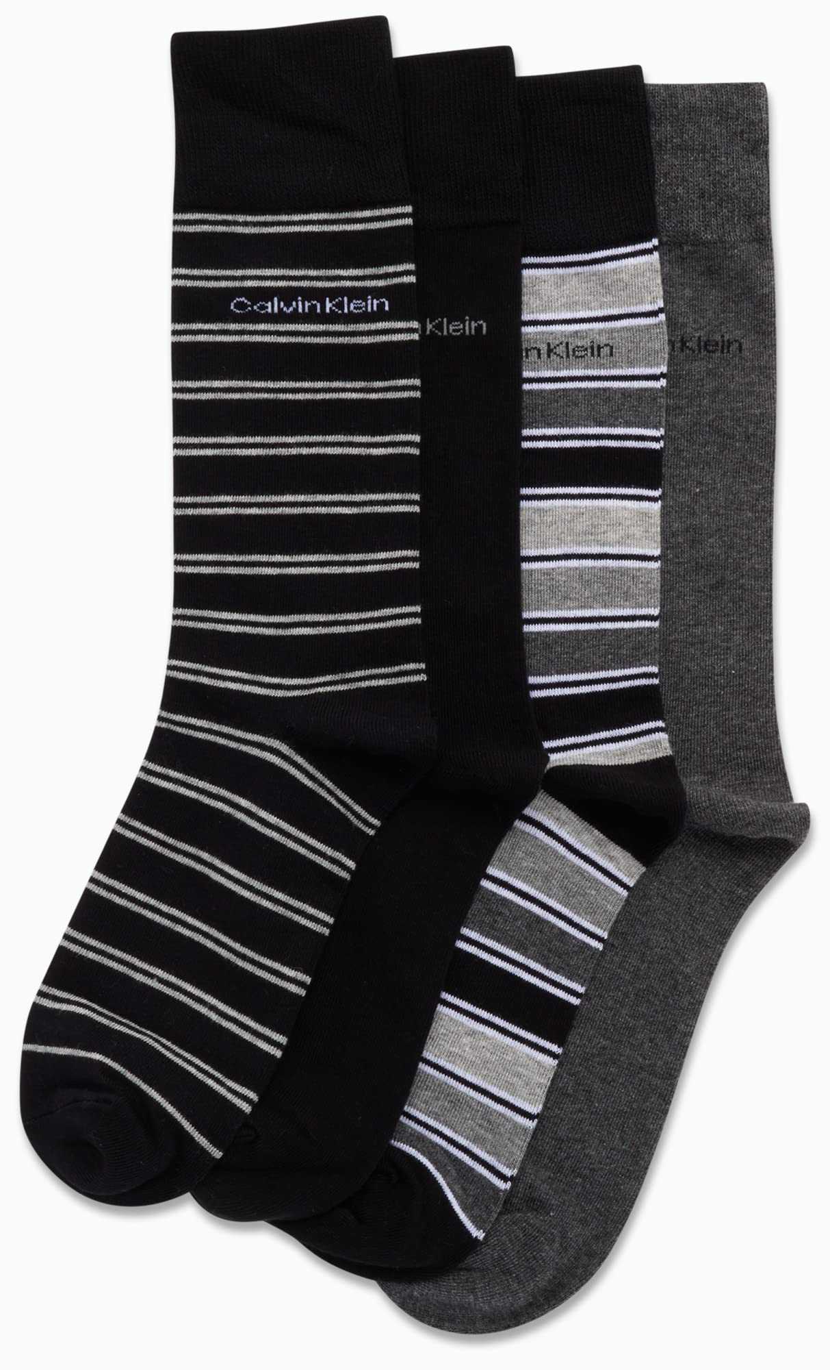 Calvin Klein Men's Dress Socks - Cotton Blend Crew Patterned Socks (4 Pack), Size 7-12, Black Assorted