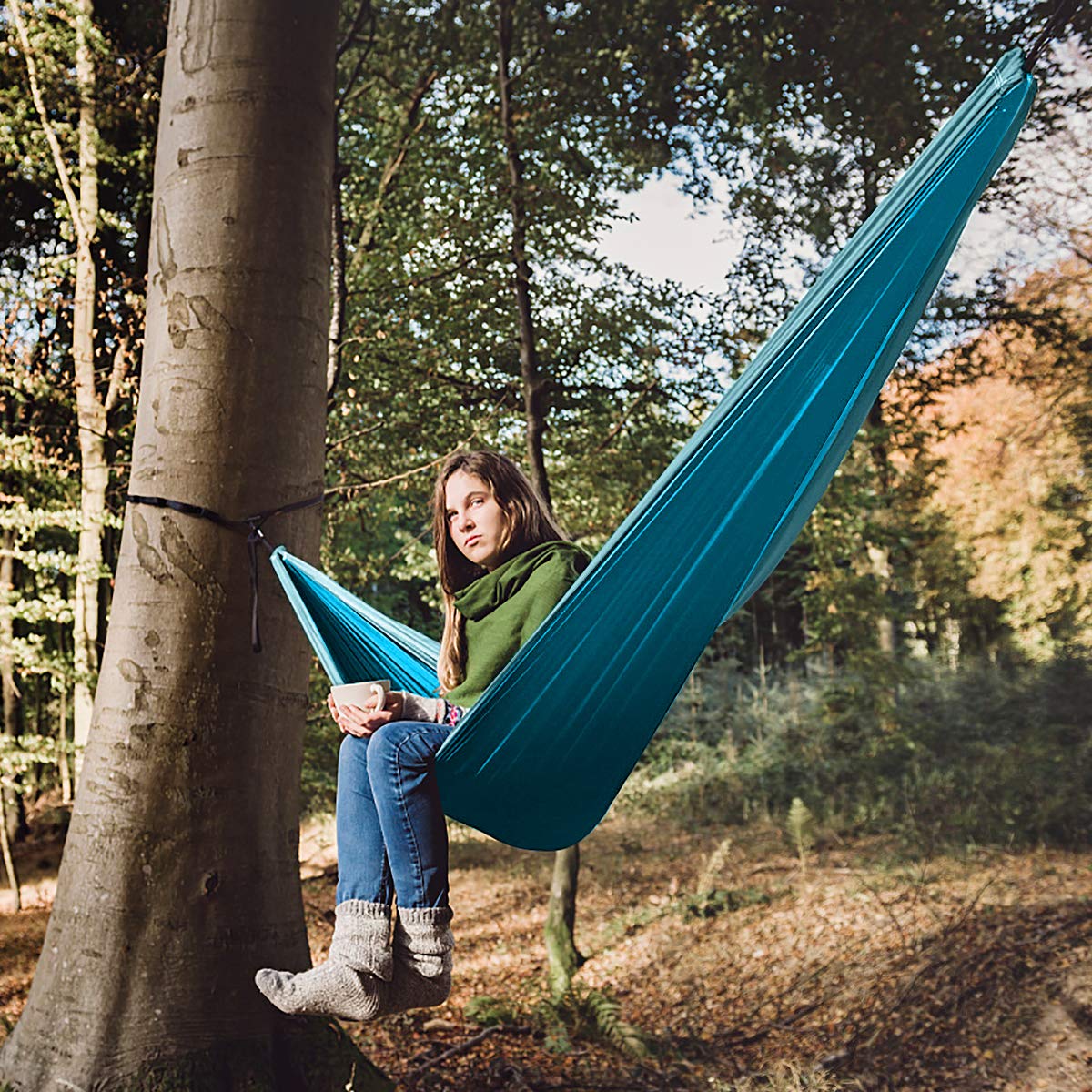 Camping Hammock Double Portable Hammock with Tree Ropes, Lightweight Nylon Parachute Hammocks Camping Accessories Gear for Indoor Outdoor Backpacking, Travel,Hiking, Beach