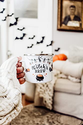 Halloween Fall Autumn Season Enamel Campfire Mug, Witch's Brew Outdoor Camping Coffee Cup, Gift for Friend, Mom, Sister, Coworker (12oz)