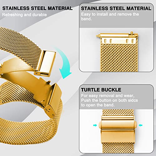 JIEANTE Stainless Steel Mesh Watch Band for Mens Women, Quick Release Mesh Watch Straps 18mm 20mm 22mm 24mm (20mm Gold)