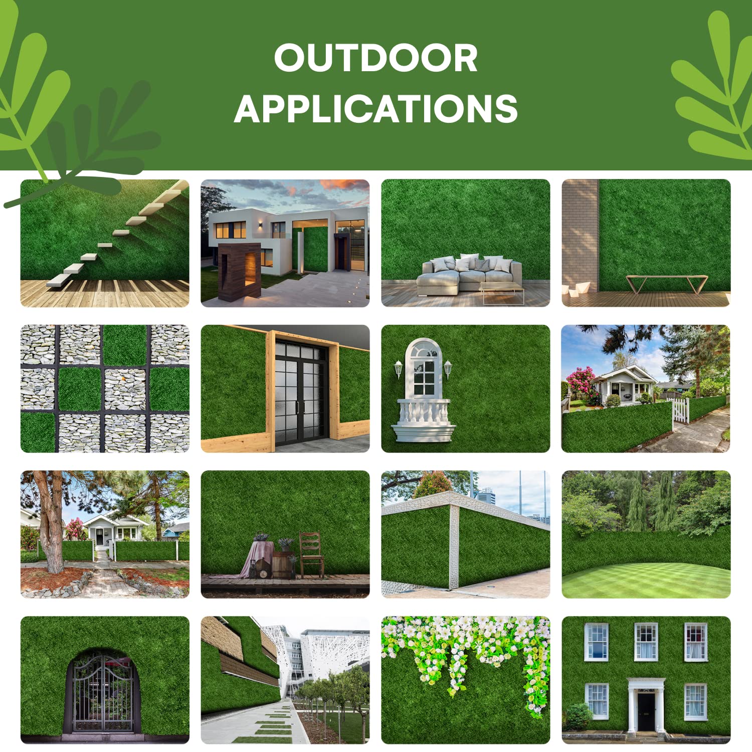flybold Grass Wall Panels 20β x 20β Pack of 12 - Grass Backdrop Greenery Wall with UV Protection for Indoor Outdoor Wall Decor - Fence Covering Privacy for Backyard Decor | Perfect Wall Grass Panels