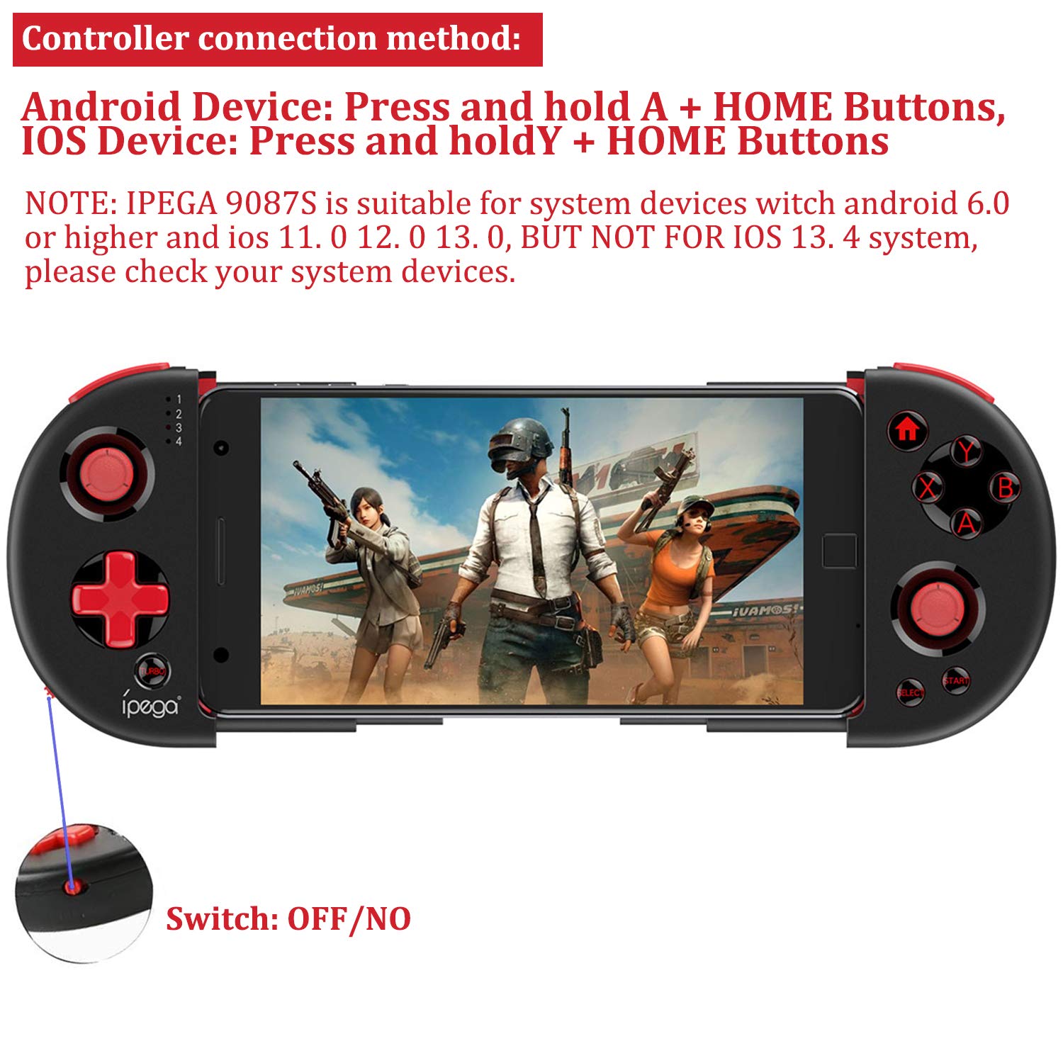 Ipega PG-9087S Wireless Game Controller, Retractable Telescopic PUBG Mobile Controller Joystick Gamepad for Android/iOS Smartphones/Tablets/Smart TV