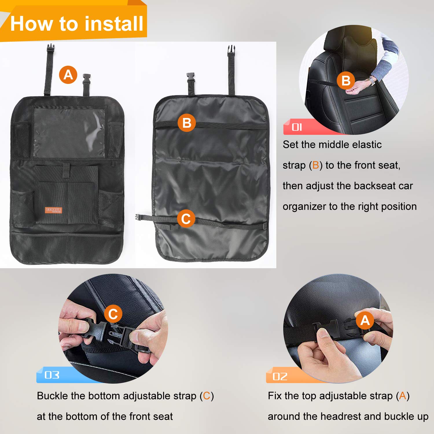 Car Backseat Organizer for Kick Mat, Extended Size and Larger Pockets Car Back Seat Protector with 11" Screen Tablet Holder + 19 Storage Pockets for Toy Bottle Tissue Box Travel Accessories (2 Pack)