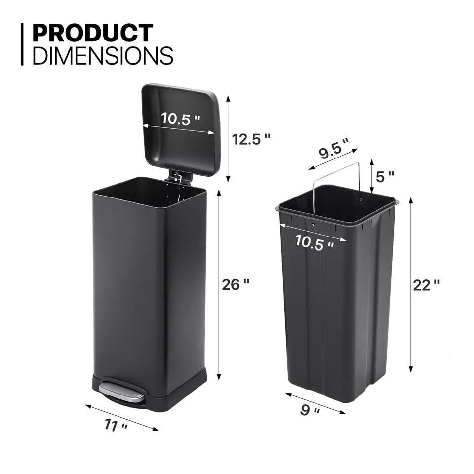 Denominate Stainless Steel 8 Gallon Step On Trash Can in Black for Home Kitchen Waste Management Eco-Friendly & Sturdy Design