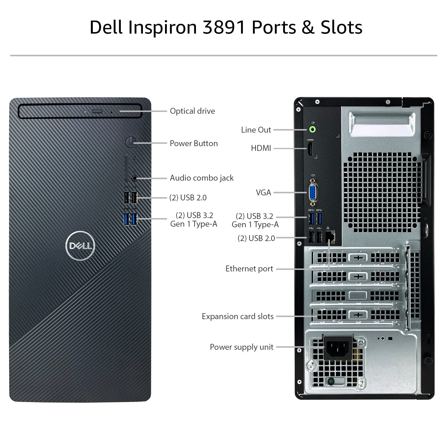 Dell Inspiron i3891 Desktop Computer - 11th Gen Intel 6-Core i5-11400 up to 4.40 GHz Processor, 8GB DDR4 Memory, 256GB SSD, Intel UHD Graphics 630, DVD Burner, Windows 11 Home, Black (Renewed)