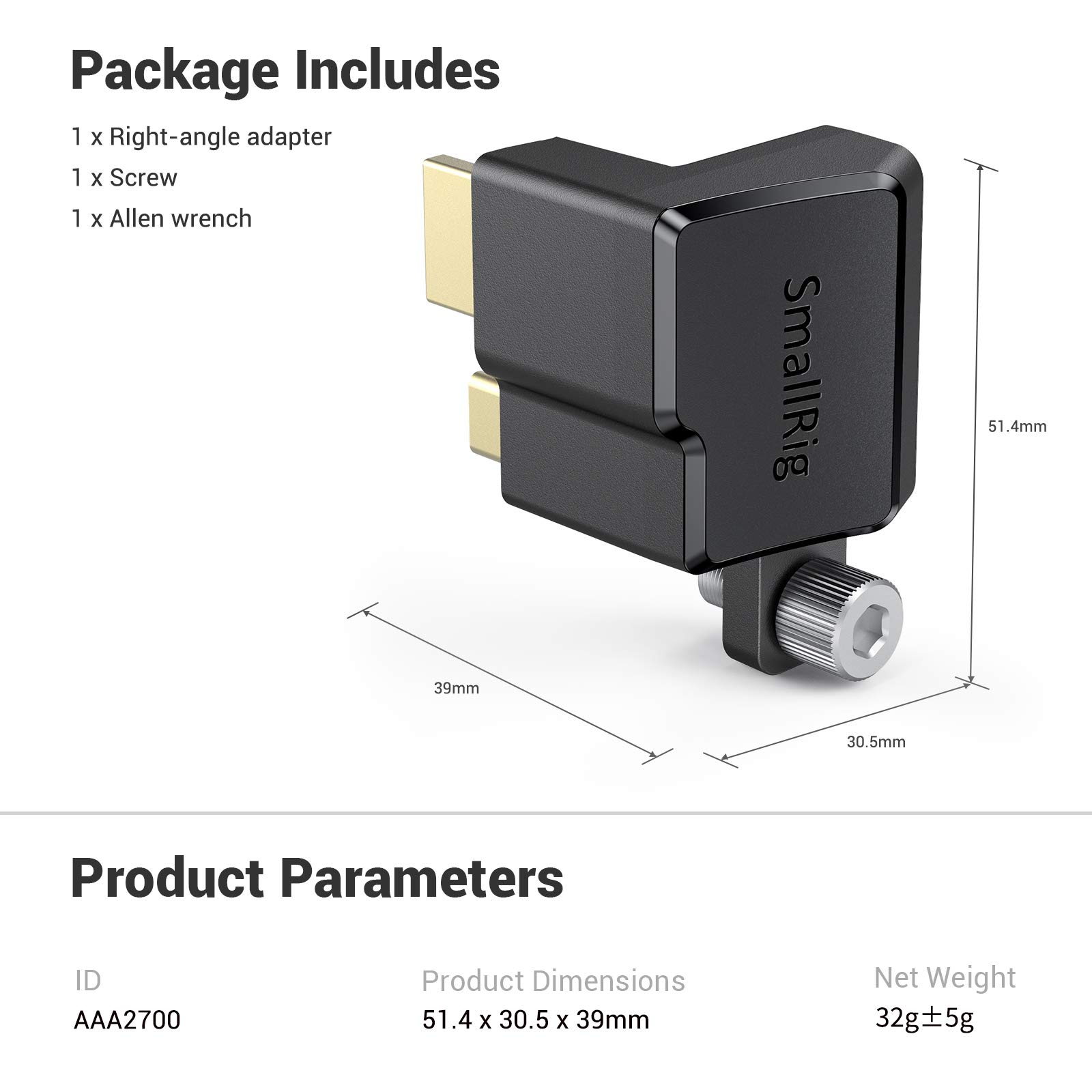 SmallRig Right-Angle Adapter for USB-C, Only for Blackmagic Pocket Cinema Camera BMPCC 4K Camera Cage - AAA2700