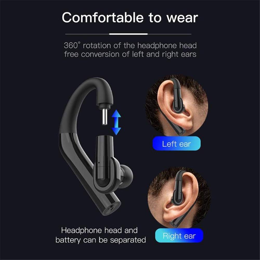 Bluetooth 5.0 Headset,TWBOCV Wireless Earbud Lightweight Waterproof Headset 360 Degrees Rotate Phone Handsfree Control Buttons Earhook Earphone Built-in Microphone Noise Reduction Single Ear