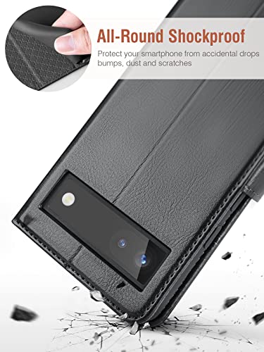 OCASE Compatible with Google Pixel 6A Wallet Case, PU Leather Flip Folio Case with Card Holders RFID Blocking Kickstand [Shockproof TPU Inner Shell] Phone Cover 6.1 Inch 2022 (Black)