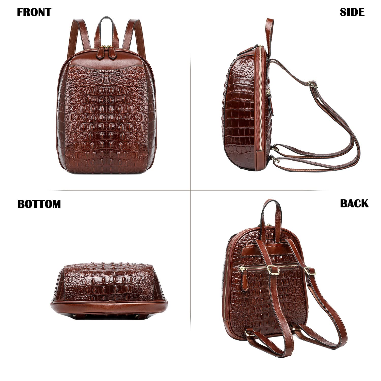 COOLCY Small Leather Backpack Purse for women Crocodile Designer Fashion Bag (Dark Brown)