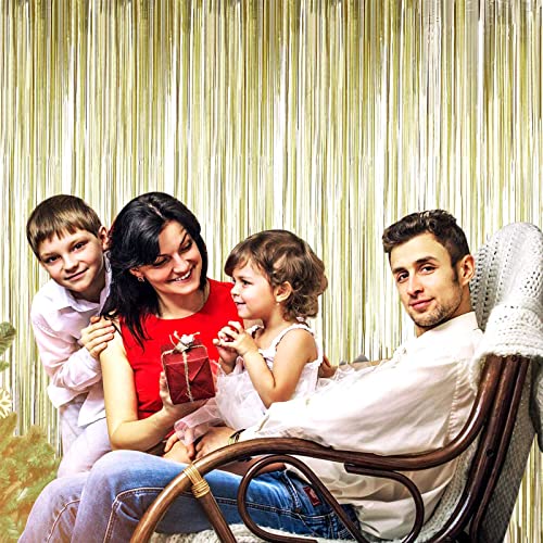 HalloweenDecorate 4 Pack Light Gold Foil Fringe Curtain Backdrop, 3.28Ft x 9.84Ft Metallic Tinsel Streamers Curtains for Party, Photo Booth Props, Birthday, 2022 Graduation Decoration Supplies