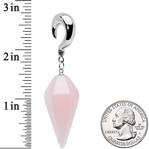 Body Candy Ear Hanger Womens 2Pc 316L Stainless Steel Natural Pink Stone Point Curved Dangle Ear Weights 2G