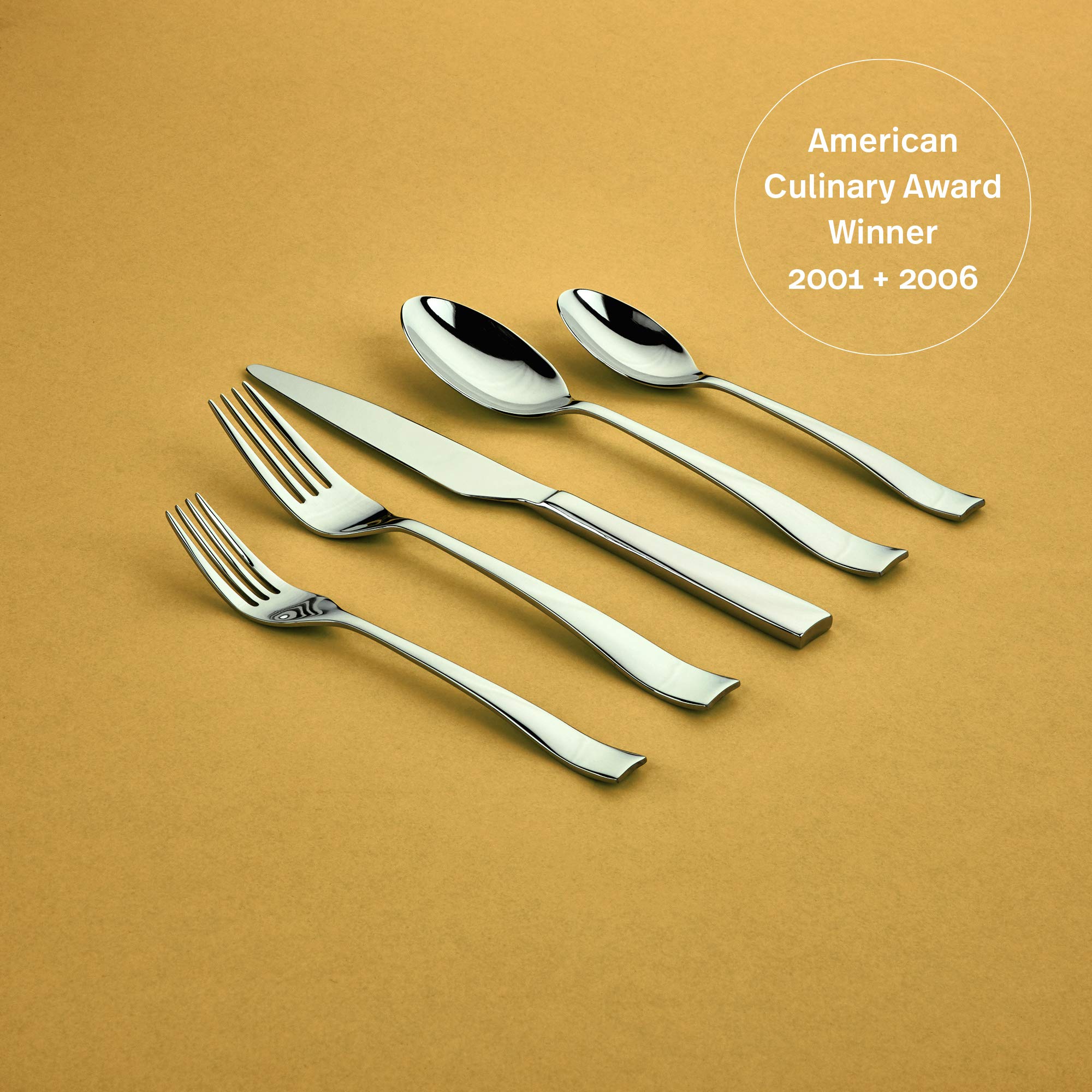 Gourmet Settings 20-Piece Silverware Strand Collection. Polished Stainless Steel Flatware Sets, Service for 4-Kitchen Cutlery Utensils Knife/Fork/Spoons, Dishwasher Safe, silver