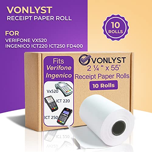 Vonlyst Thermal Paper Roll 2 1/4 X 55 for Verifone Vx520 Ingenico ICT220 ICT250 FD400 (10 rolls)