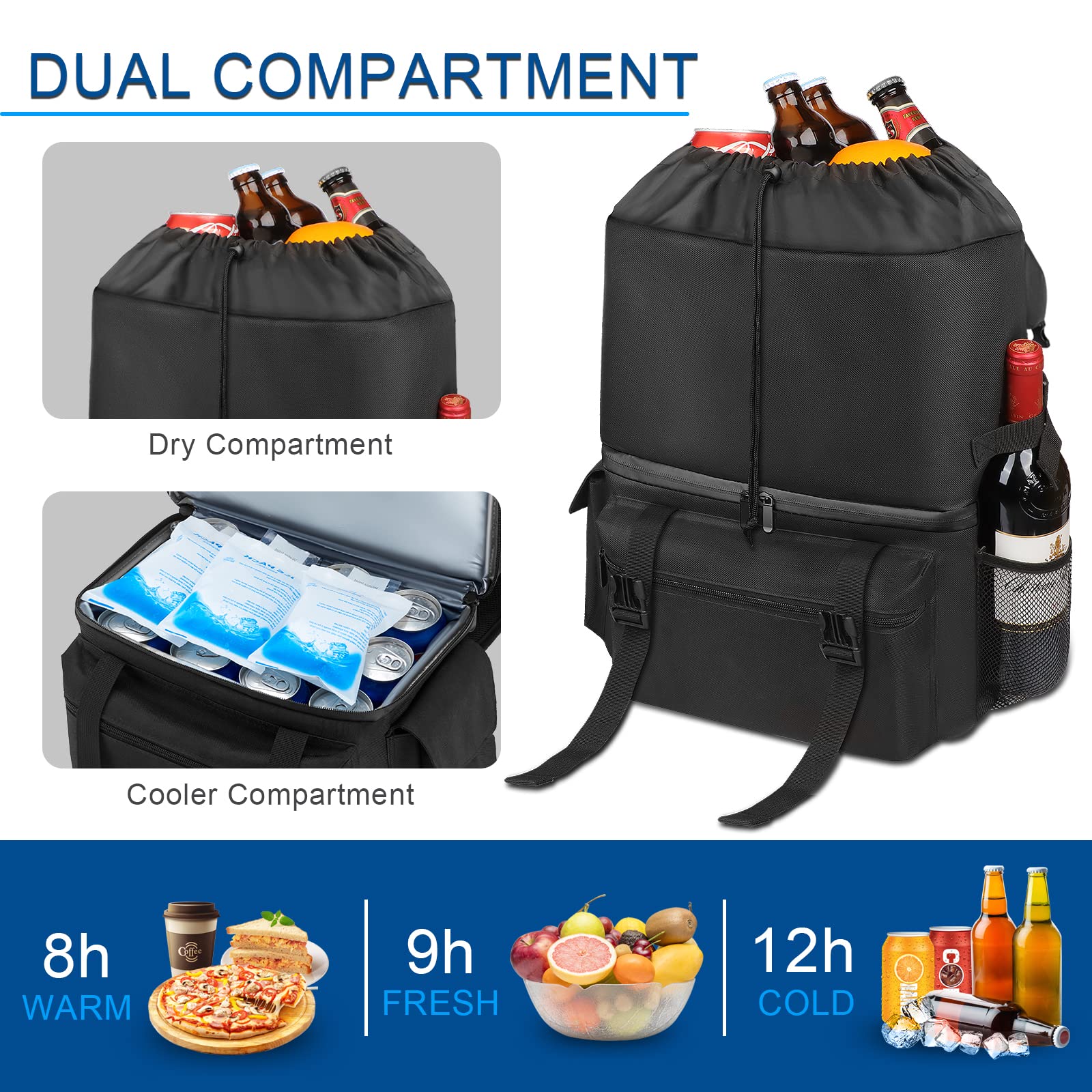 Cooler Backpack with 10 Ice Packs, 36 Cans Insulated Leakproof Cooler Bag, Large Capacity Lunch Backpack with Double Decks, Lightweight Soft Backpack Cooler for Men Women