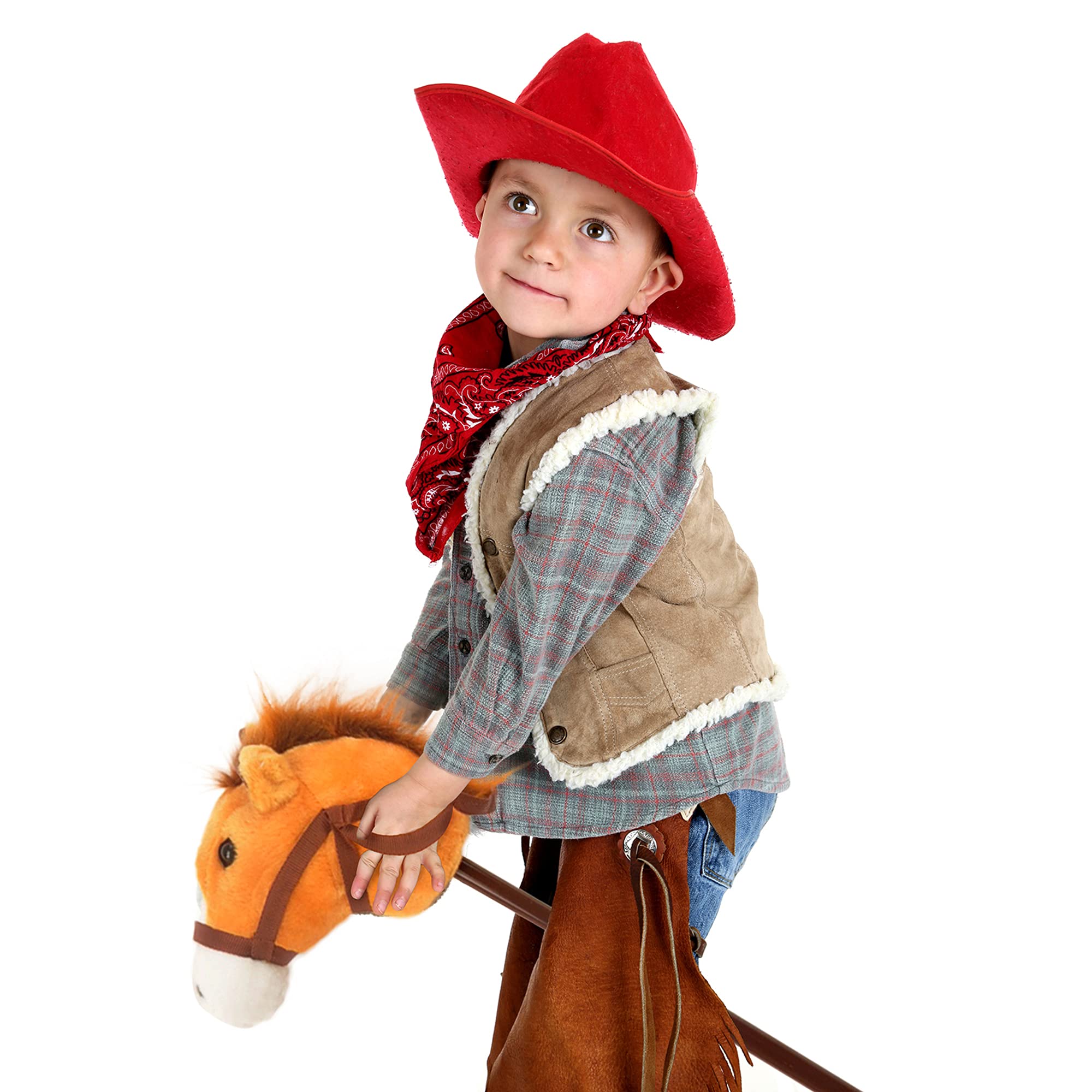 Linzy Plush Hobby Horse Stick Toy, Adjustable Telescopic Stick, Adjust to 3 Different Sizes, For Cowboy and Cowgirl of Different Ages, Light Brown