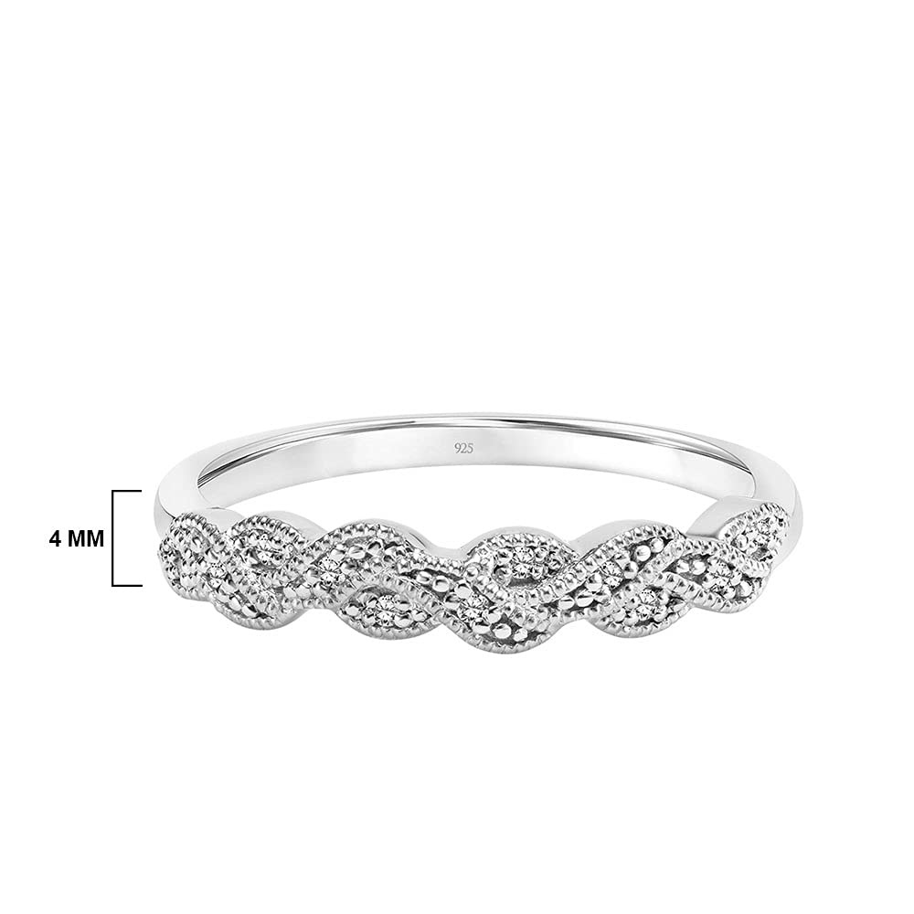 Braided Diamond Anniversary Ring in 925 Sterling Silver 0.04 Cttw (I-J Color, I3 Clarity), Size 8, by Brilliant Expressions