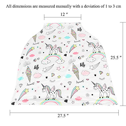 Car Seat Covers for Babies, Silky Nursing Cover for Breastfeeding, Matching Storage Bag (Unicorn)