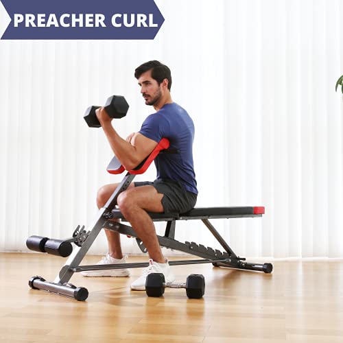 Finer Form Multi-Functional FID Weight Bench for Full All-in-One Body Workout β Hyper Back Extension, Roman Chair, Adjustable Sit up Bench, Incline, Flat & Decline Bench. Perfect with adjustable dumbbell set, barbell weight set or bench press