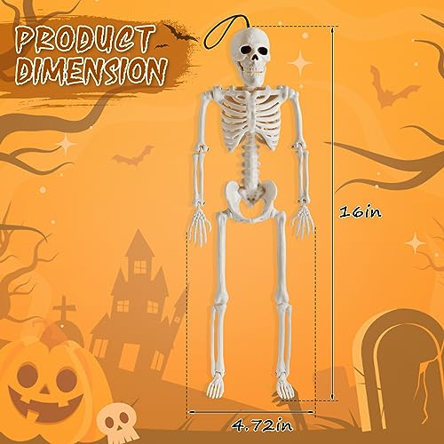 Bstoyder 6 PCS Halloween Skeletons Decorations, 16" Full Body Posable Joints Hanging Skeletons, Spooky Skeleton Plastic Bones for Halloween Indoor Outdoor Decor, Party Props, Graveyard, Haunted House