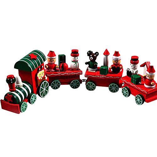 Toxz 4 Pieces Wood Christmas Xmas Train Decoration Decor Gift,Train Model with 1 Engine and 3 Carriages,Length:24.5CM