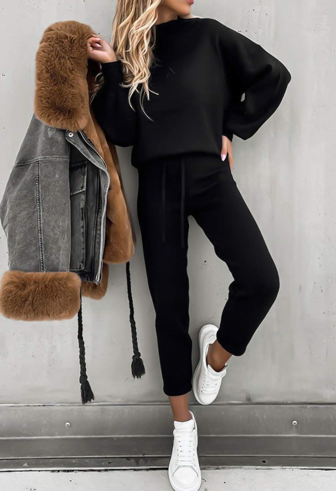Cutiefox Womens Matching Sweatshirt Jogger Pants Sweatsuit 2 Piece Tracksuits Loungewear Colorblock L