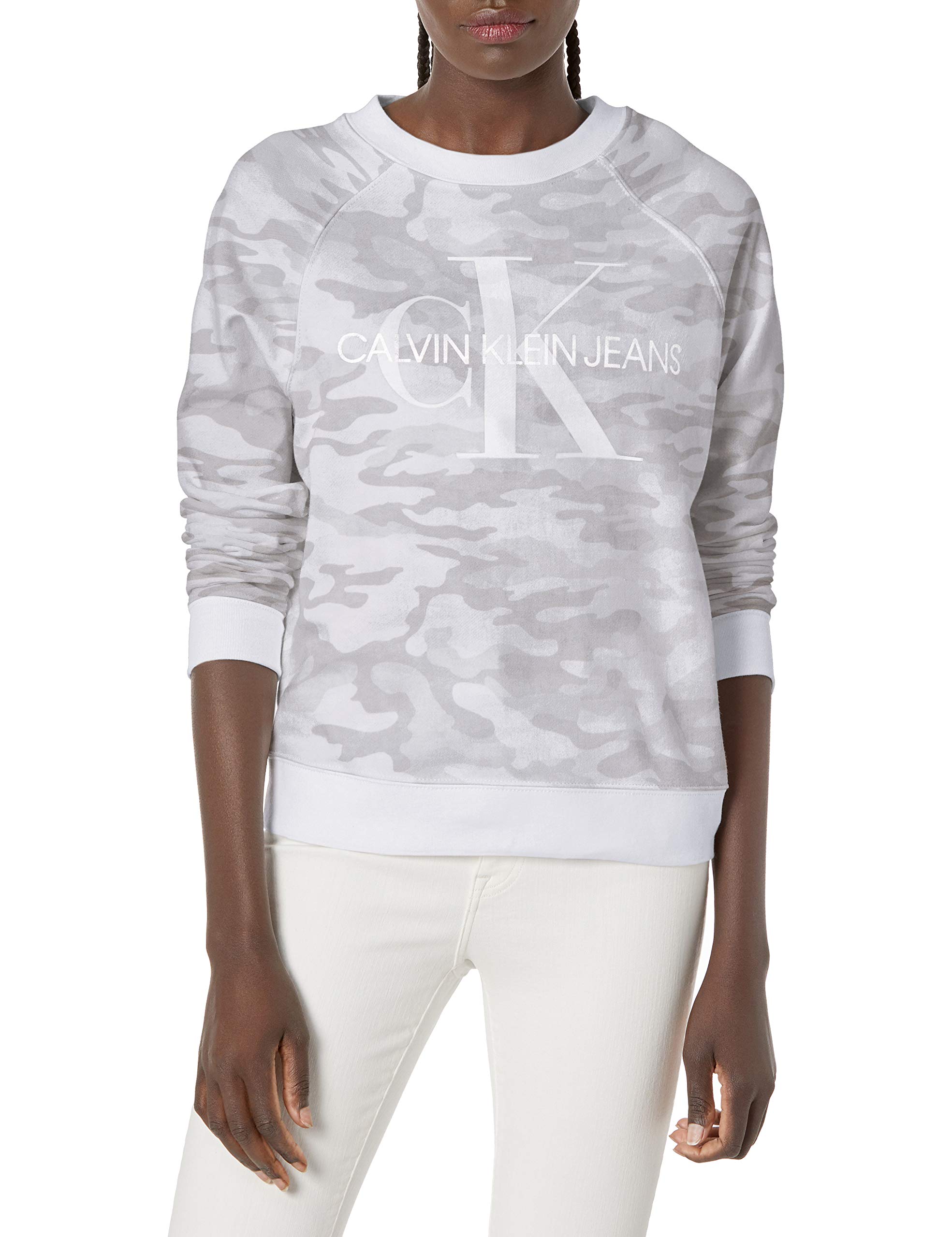 Calvin Klein Women's Long Sleeve Crew Neck Pullover, Silverdust Combo, Large