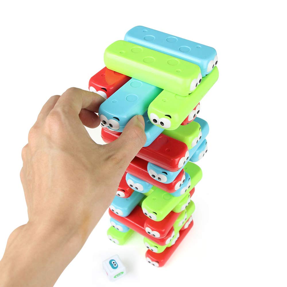 HOMSEEK Tumbling Tower Stacking Blocks,Colored Cartoon Plastic Building Blocks Board Toppling Colorful Cube