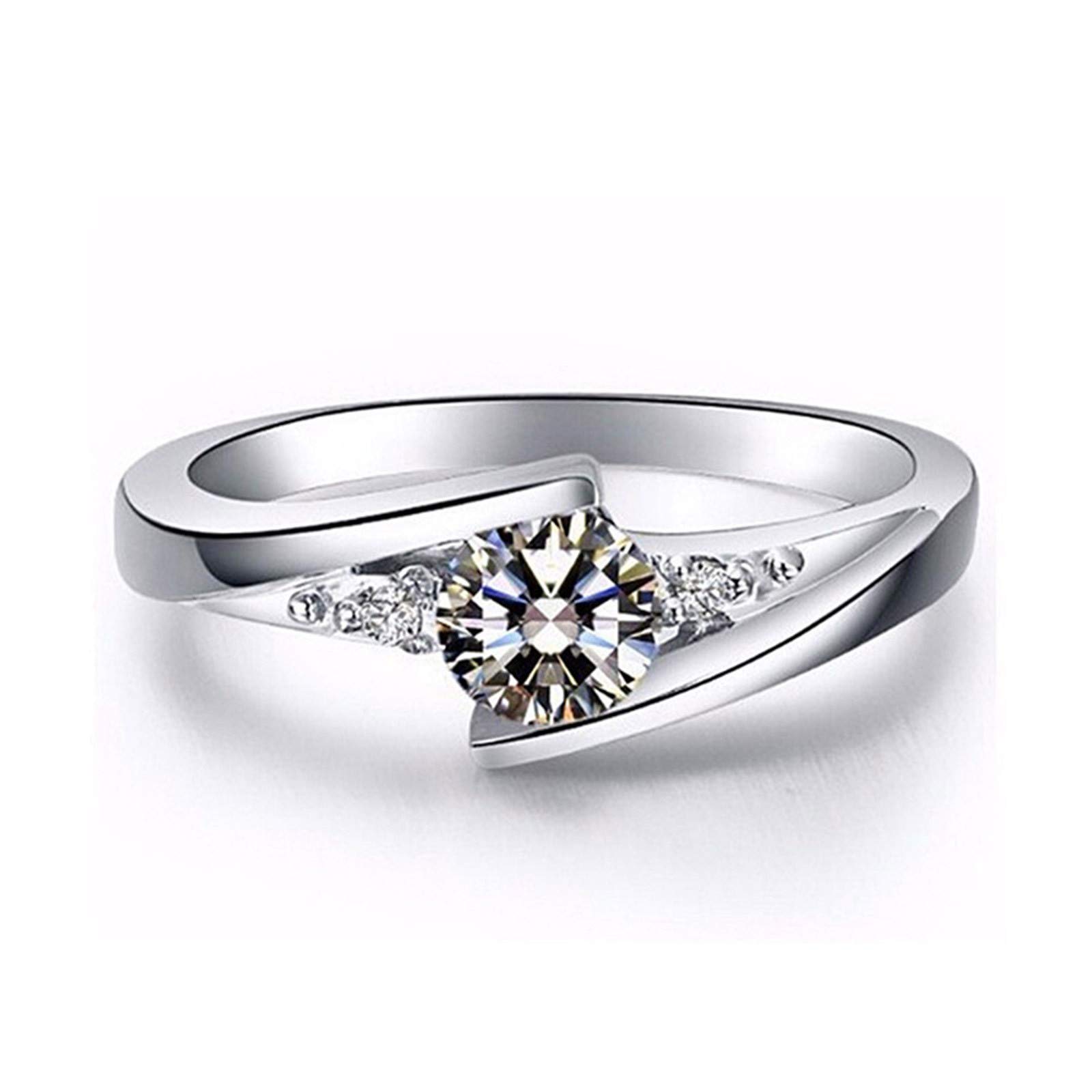 Classic Solitaire Round Brilliant Moissanite Engagement Ring 14k White Gold Simulated Diamond Promise Engagement Wedding Ring