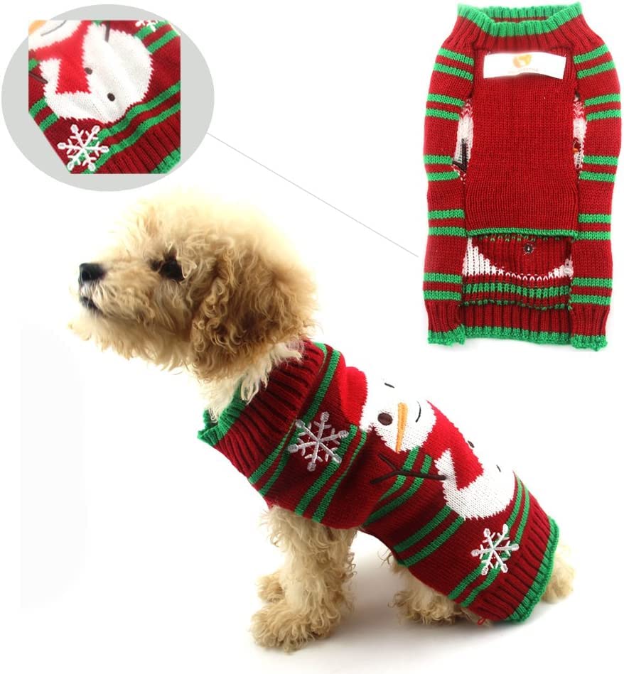HOTUMN Dog Clothes Snow Sweaters Snowman Sweaters Xmas Dog Holiday Sweaters New Year Christmas Sweater Pet Knit Clothes for Small Medium Dog (Large, Snowman)