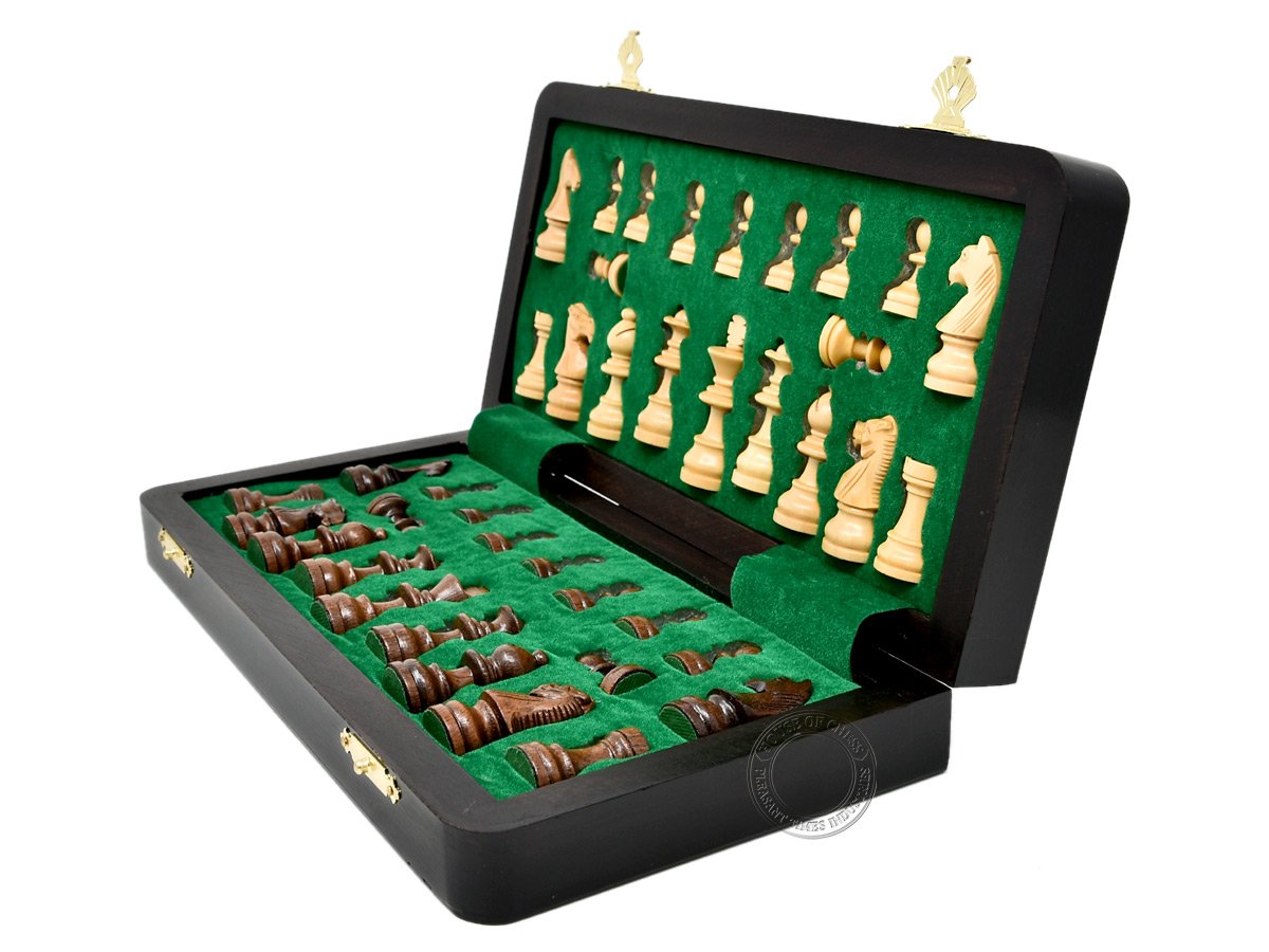 House of Chess - 10 Inch Wooden Magnetic Folding Travel Chess Set/Board with 2 Extra Knights, 2 Extra Pawns, 2 Extra Queens and Algebraic Notation - Handmade - Premium Quality