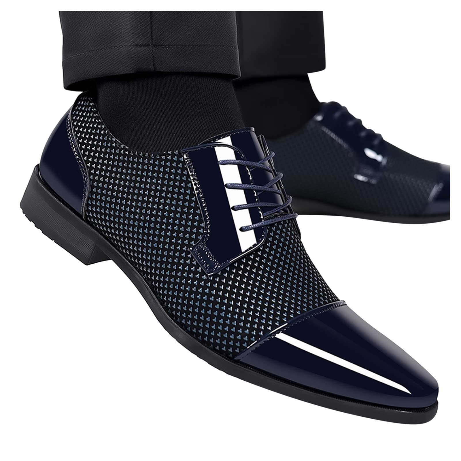 Classical Style Leather Shoes for Men Slip On PU Leather Low Rubber Sole Block Heel Work Mens Work Casual Shoes Dark Blue