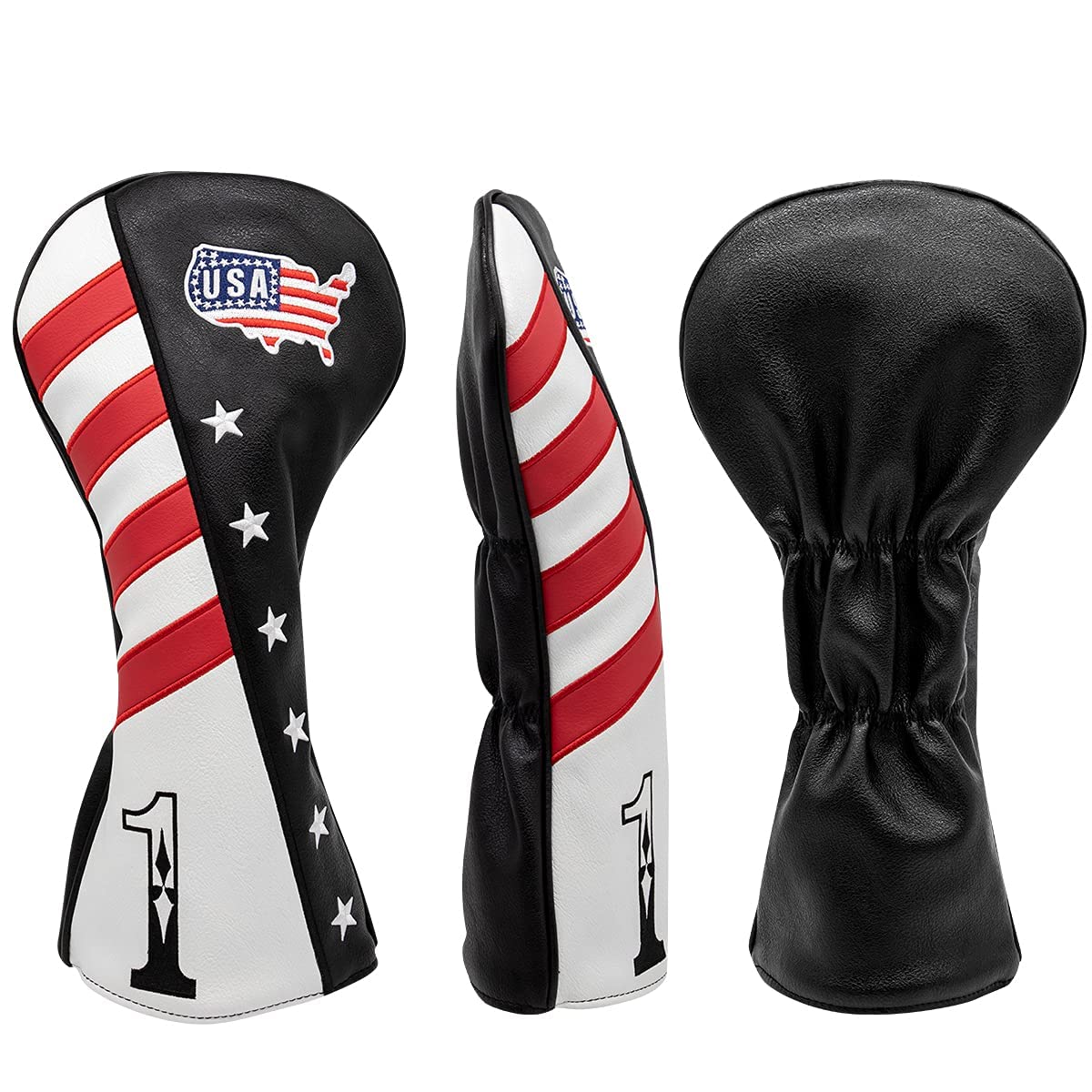 Buker Golf Driver Head Covers Golf Club Headcvoers for Driver USA Flag Typed Golf Driver Cover Premium Leather Golf Headcovers fits All Drivers, Black