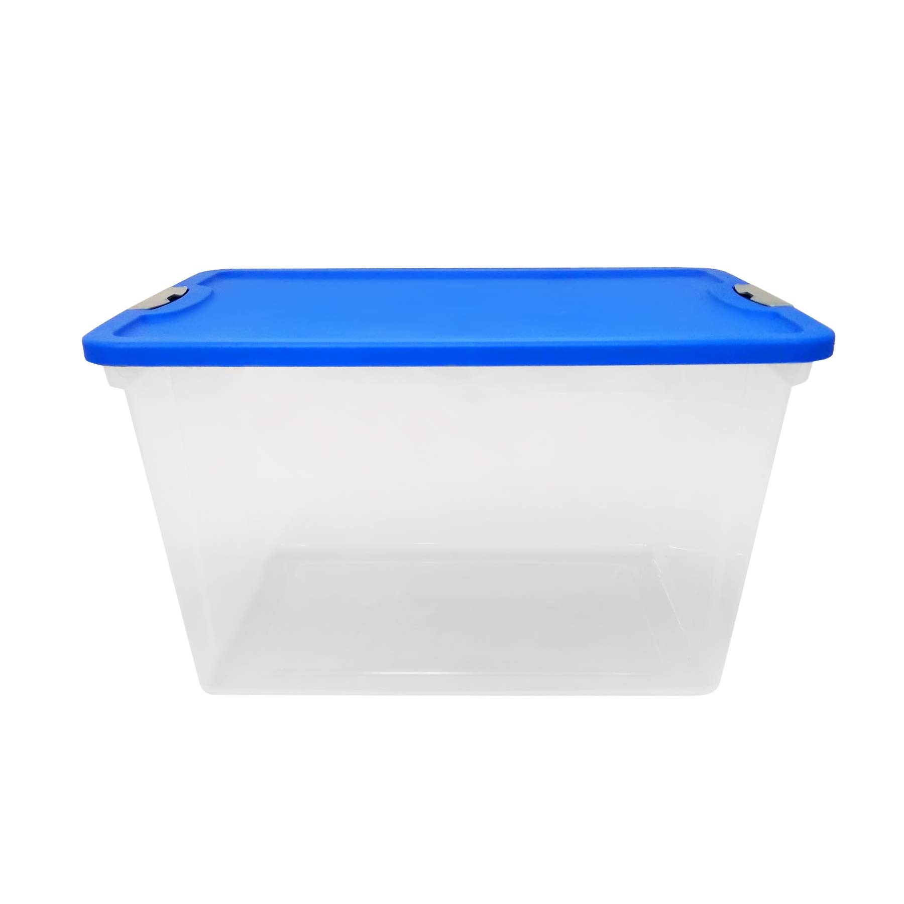 HOMZ X Large 64 Quart Clear Plastic Storage Container with Lid, Snaplock Blue Lid and Grey Latches, 3 Pack
