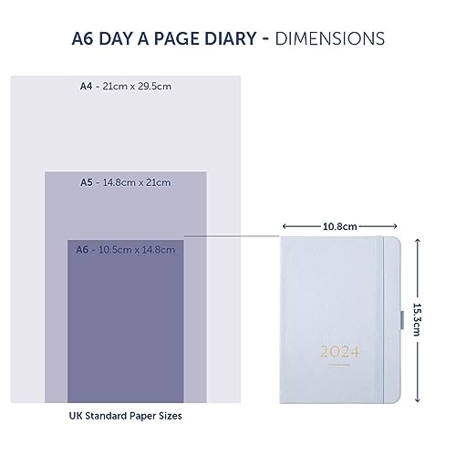 Busy B Compact A6 Day A Page Diary January to December 2024 - A6 Cloud Blue - Faux Leather Daily Planner with Lined Pages, Notes and Year Planner
