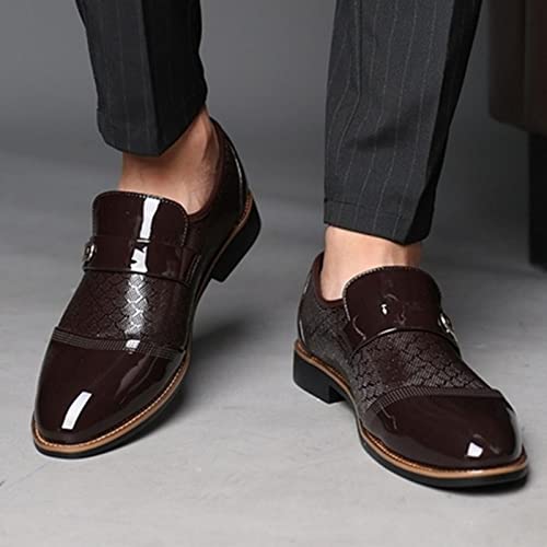 Classical Style Shoes for Men Slip On PU Leather Low Rubber Sole Block Heel Work Mens Leather Handmade Shoes Brown