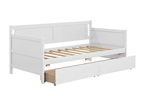 HOUAGI Daybed with 2 Storage Drawers,Twin Size Sofa Bed for Bedroom Living Room,White