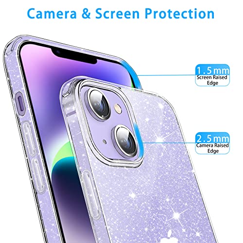 JJGoo Compatible with iPhone 14 Case, Bling Sparkle Soft TPU Anti-Scratch Shockproof Protective Phone Bumper, Women Girls Cute Slim Sparkly Phone Case for iPhone 14, Clear Glitter