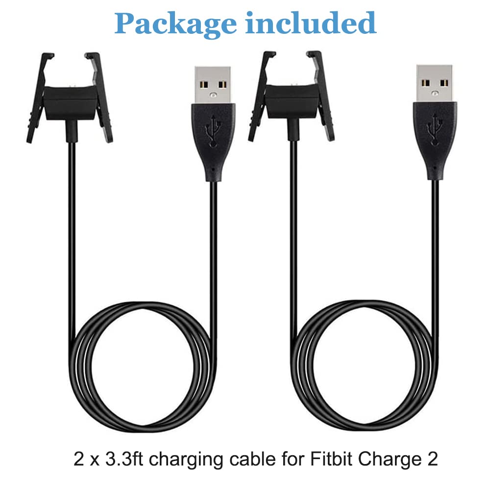 Charger Compatible with Fitbit Charge 2, Replacement USB Charging Cable Cord for Charge 2 Fitness Tracker (2 Pack, 100cm/3.3ft)