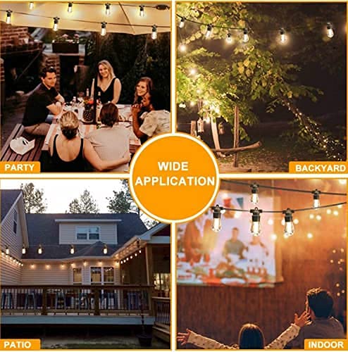 Joursdela 96FT 2-PACK outdoor string light 30 Incandesent edison string light ST14 clear bulb linkable and dimmable for patio, bistro garden Christmas decor