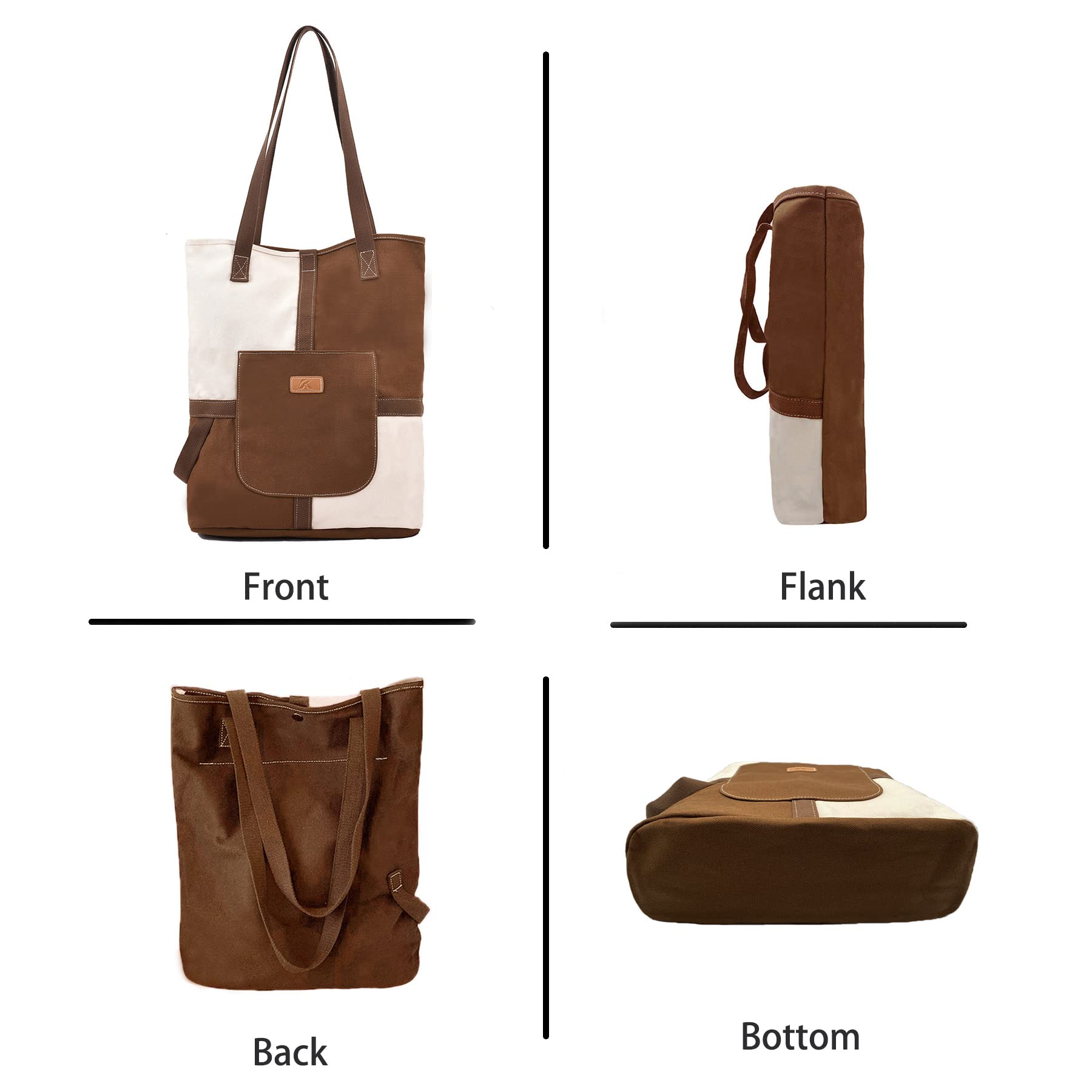 Canvas Tote Bag for Women Large Size Shoulder Handbags with Inner zipper Pockets Multicolor Casual(Brown)