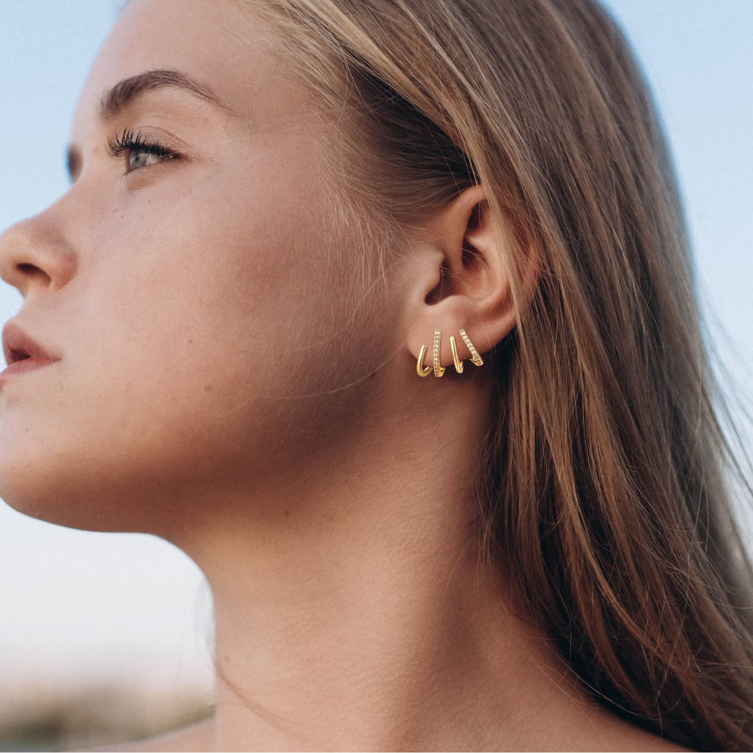 Claw Earrings for Women Zircon Needle Stud Ear Cuffs Multi Hoop Earrings (Gold & Silver)