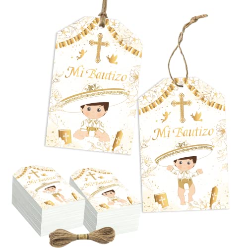 Mi Bautizo Decorations-Gold Religious Boy Baptism Favor Tags for Boy God Bless,Baptism Party Decoration Christening Supplies Gift Bags Box Envelope Mi Bautizo Tags Baptism Thank You Tags