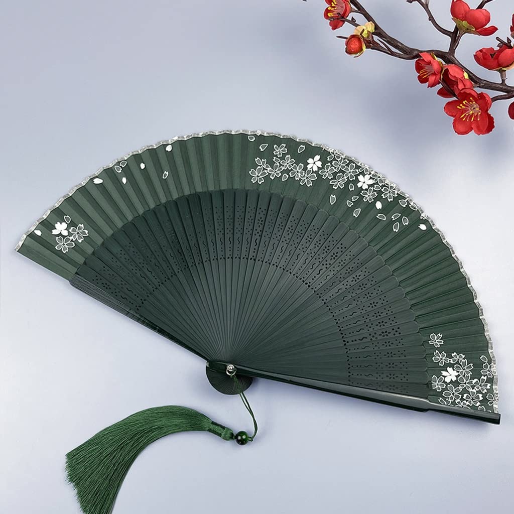 Chinese Fan Summer Folding Fan Women's Folding Small Fan Green Chinese Style Dance Platform for Festival Dance Gift (Color : 02)