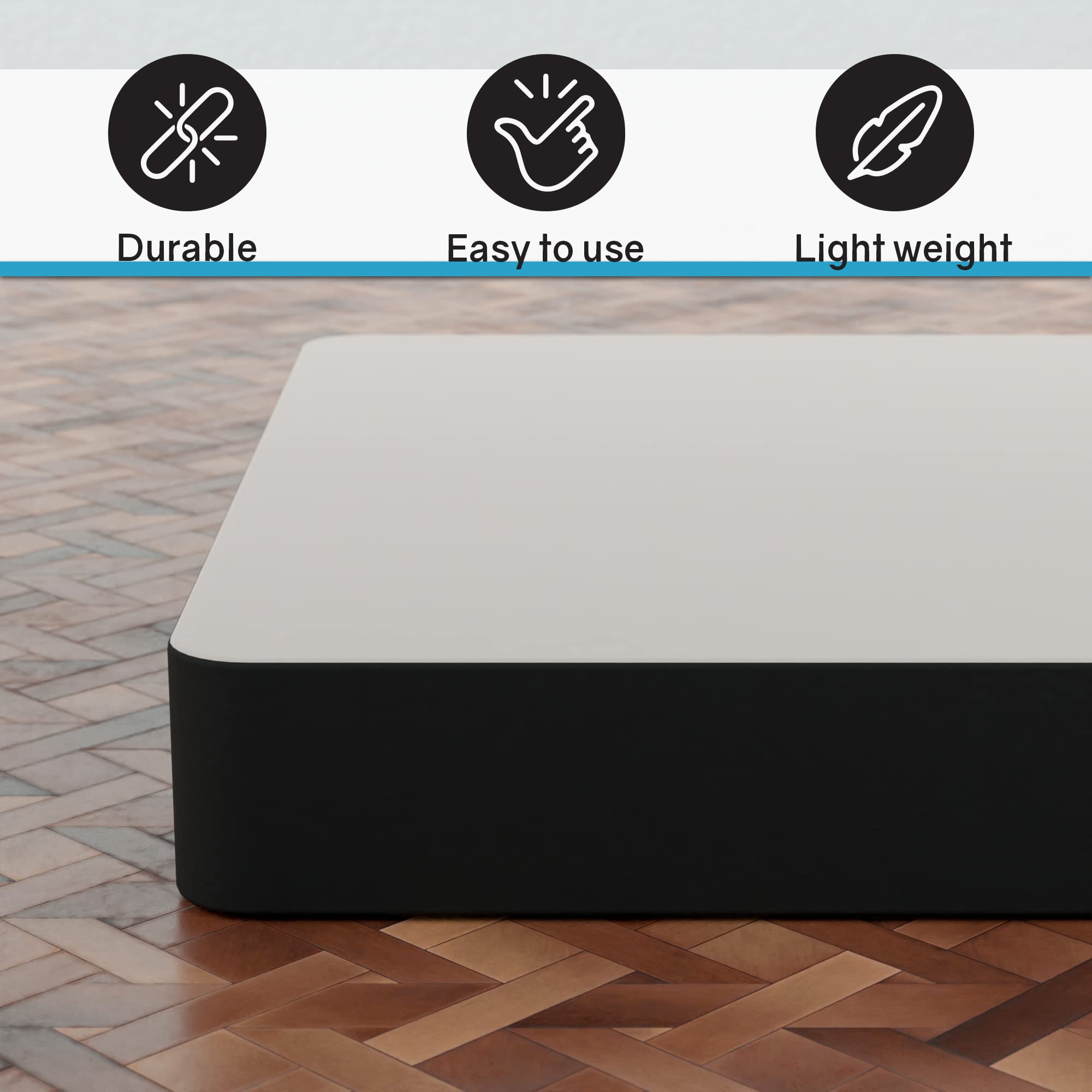 Greaton 8-Inch Full Box Spring/Foundation-Easy Simple Assembly, Durable Strong Wood Structure for Pressure Relief, Mattress Support System, Compact Size for Tight Spaces, Black
