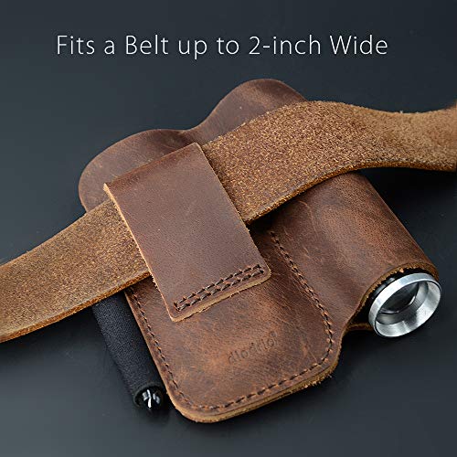 EDC Leather Belt Knife Sheath Organizer for 4.5" Knife, Fit 1.1" Diameter Tactical Flashlight, Belt Tool Pouch, Pocket Slip Pouch, Pen Loop, EDC Holster Essential Carrier, Premium Leather. Chestnut.