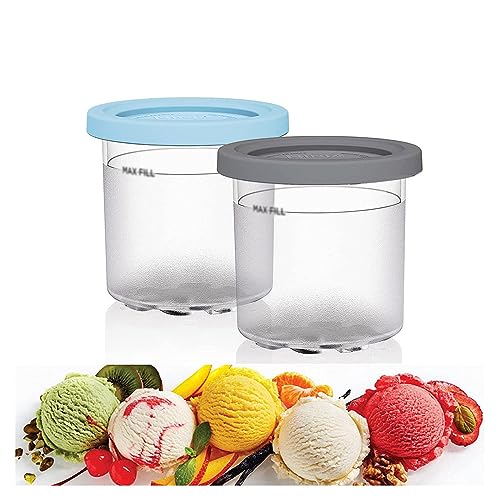 EVANEM 2/4/6PCS Creami Pints, for Ninja Creami Accessories,16 OZ Pint Frozen Dessert Containers Airtight,Reusable Compatible NC301 NC300 NC299AMZ Series Ice Cream Maker,Gray+Blue-6PCS