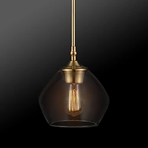 Globe Electric 65691 Harrow 1-Light Pendant Lighting, Matte Brass, Clear Glass Shade, Bulb Not Included