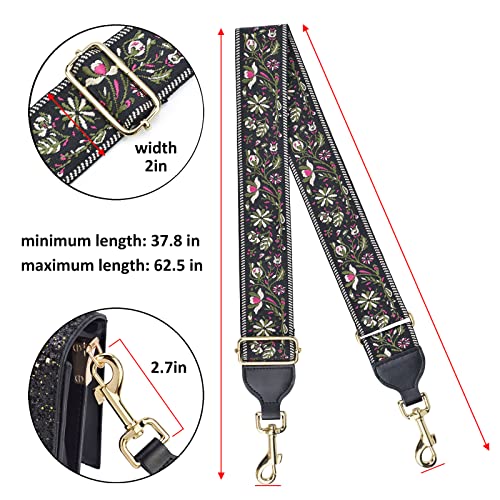 CLOUDMUSIC Handbag Strap Replacement Crossbody Strap Purse Strap for Women Girls (Chic Flowers In Black)