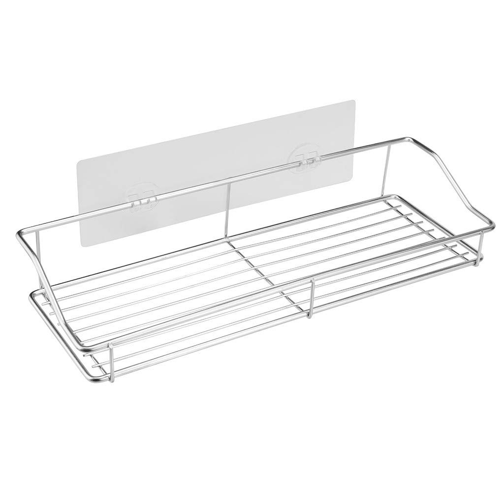 Toxz Stainless Steel Storage Rack Kitchen Bathroom Shelf Storage Wall Shelf Organizer with Adhesives,3 Removable Hooks,35×12.5×6cm(Ship from US!)