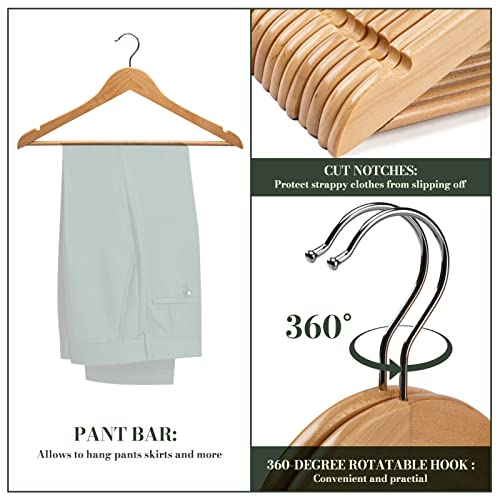 Flottian Wood Hangers 20 Pcs Solid Wooden Hangers Premium Clothes Hanger Smooth Finish Coat Hanger Heavy Duty Hangers for Shirt, Jacket, Pant, Dress (Natural)